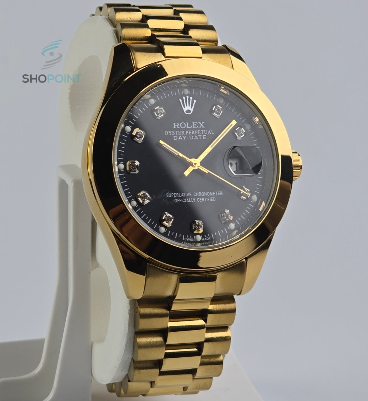 RLX Date Just Gold Black Plain Bezel Watch – shopoint.pk