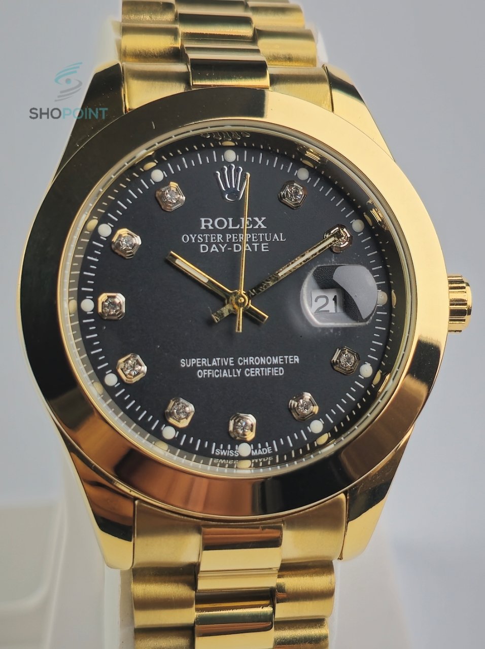 RLX Date Just Gold Black Plain Bezel Watch – shopoint.pk