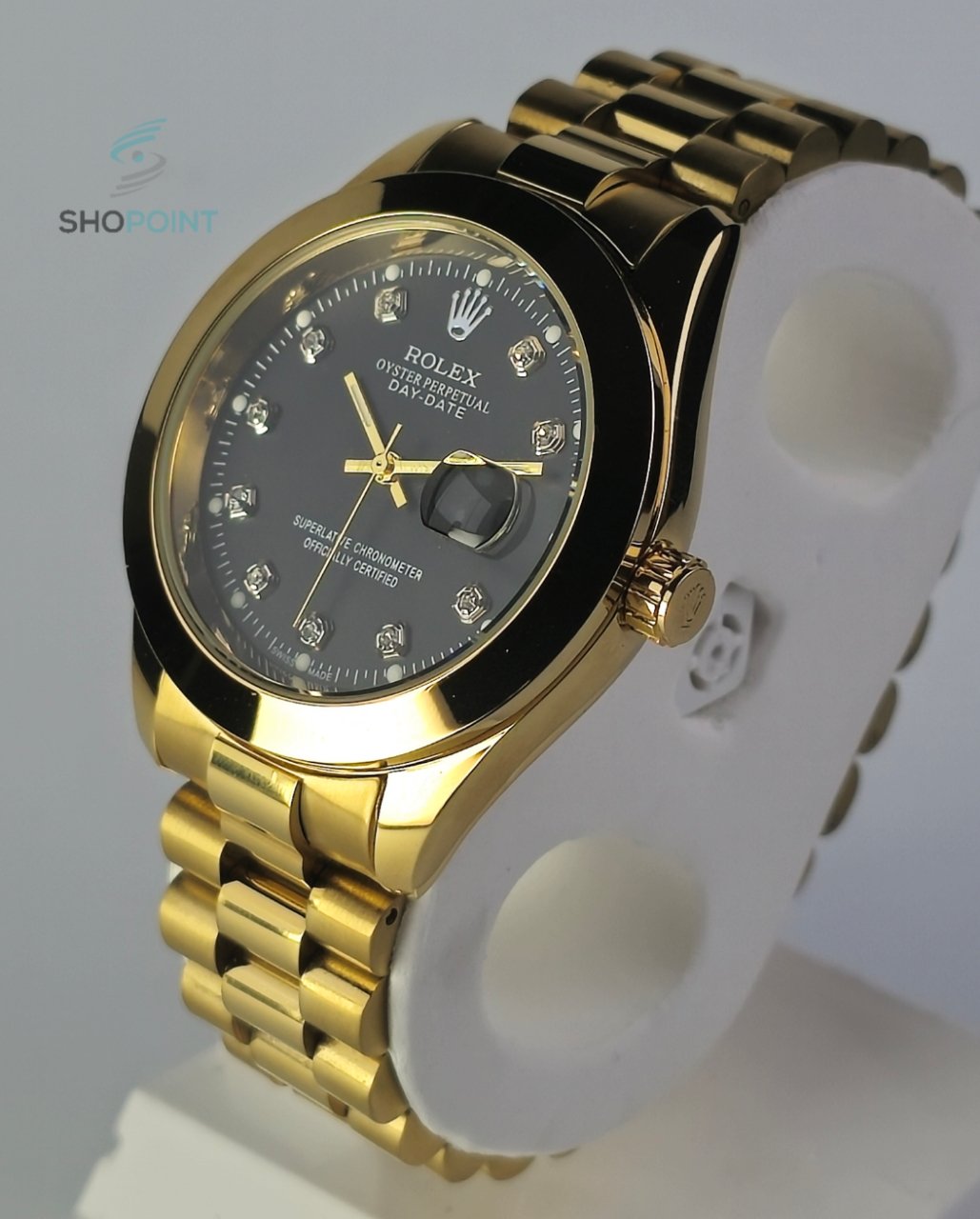 RLX Date Just Gold Black Plain Bezel Watch – shopoint.pk